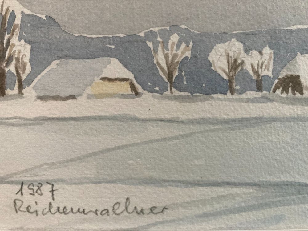 Gemälde Aquarell Landschaft Winter sign. Reichenwallner 1987 | Kaufen auf Ricardo