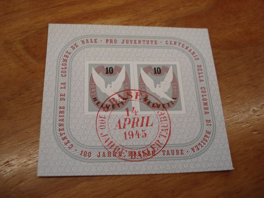 Block Basler Taube, Ersttag-Stempel, Rot 1943 (Gebraucht) in Niederwil ...