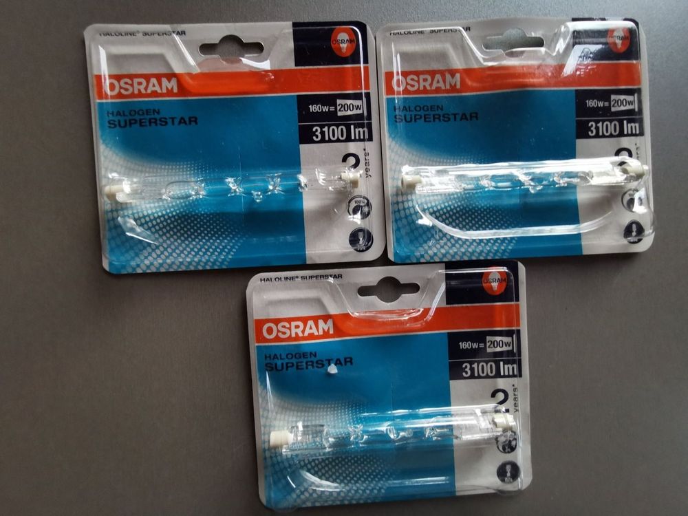 3 x Osram Halogen 3100lm, 160W=200W, R7s (Neu und originalverpackt) in ...