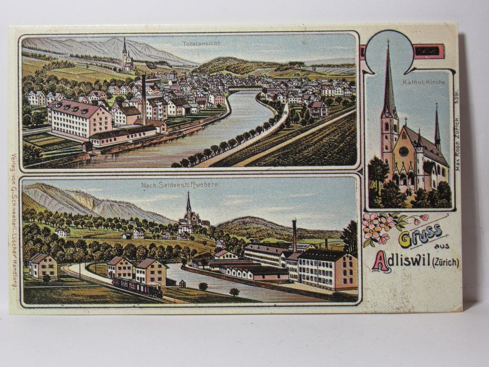 Gruss aus Adliswil , Seidenstoffweberei , Kirche (Neu (gemäss Beschreibung)) in Grenchen für CHF ...