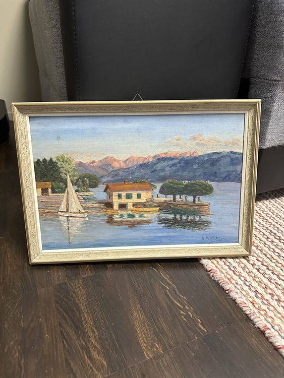 H. Herzog Gemälde 1923 Segelboot Berge See Landschaft | Kaufen auf Ricardo