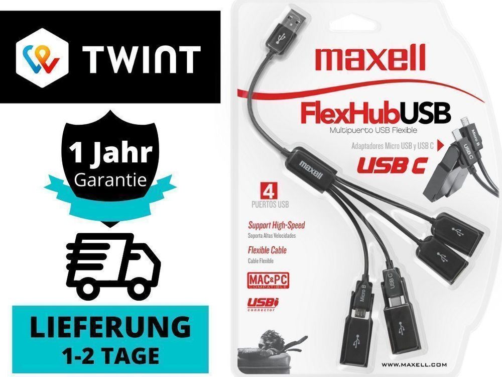 Flex Hub USB Maxell USB C / MicroUSB Adapter (Neu und originalverpackt ...