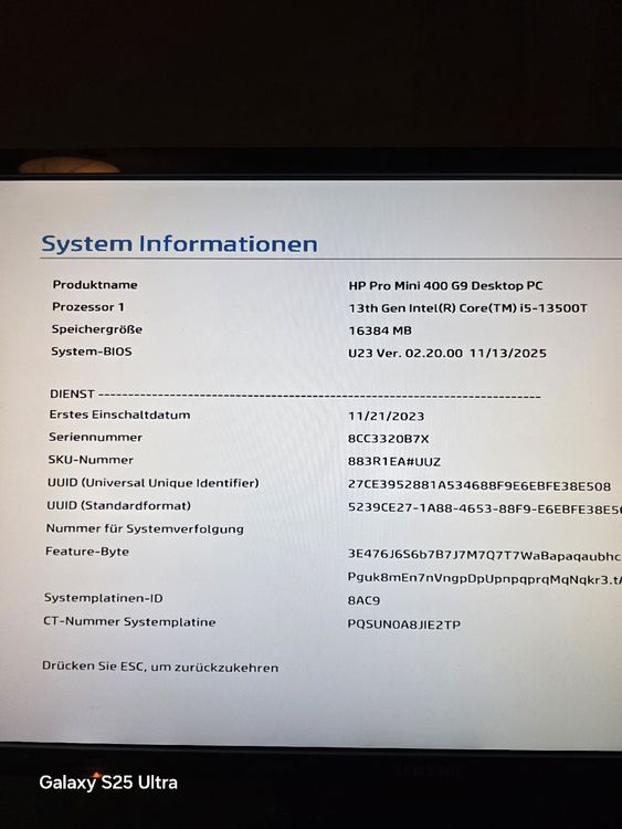 HP Pro Mini 400 G9, i5-13500T, 16GB RAM, OHNE FESTPLATTE! (Neu (gemäss ...