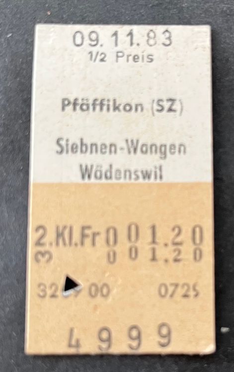 Pfäffikon (SZ) Siebnen-Wangen Wädenswil/ Billett 1983 (Gebraucht) in Wabern für CHF 1.5 – mit ...
