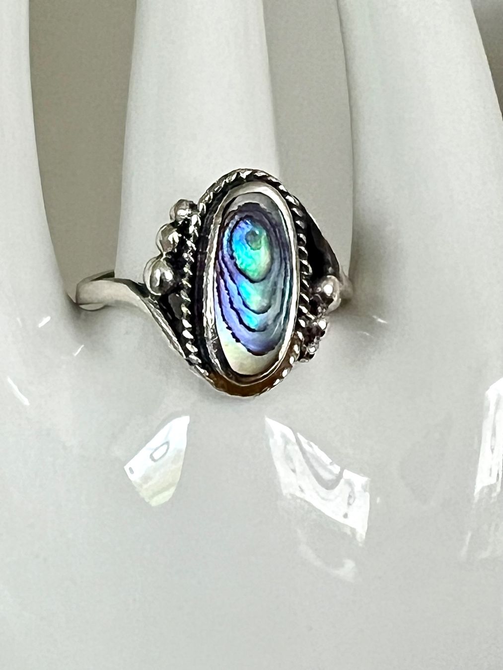 VINTAGE SILBER RING 925+MP MIT SCHIMMERNDEM ABALONE INLAY (Gebraucht ...