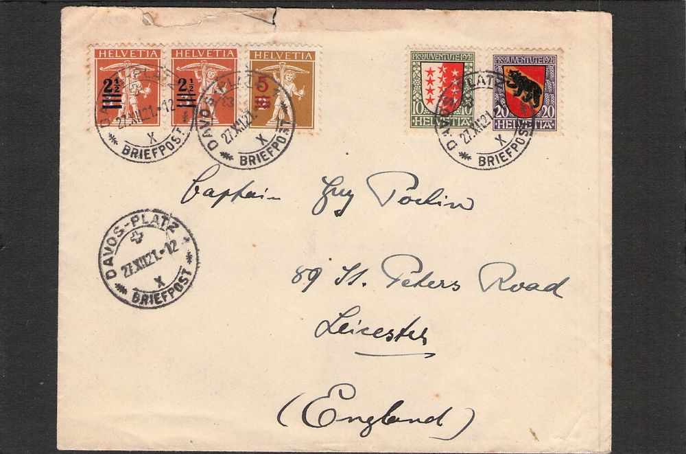 Bedarfsbrief Davos Platz-England,27.Xll.21,Pro Juv+Aufbrauch (Gebraucht) in Reichenburg für CHF ...