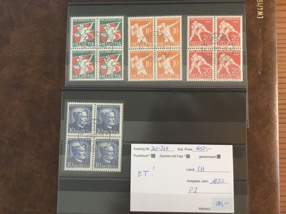 Pro Juventute 1932 Viererblock Ersttag St. Gallen (Gebraucht) in Roggwil TG für CHF 50 – mit ...