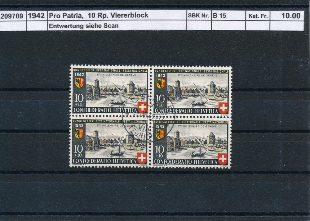1942 Pro Patria - 10 Rp., Viererblock | Kaufen auf Ricardo