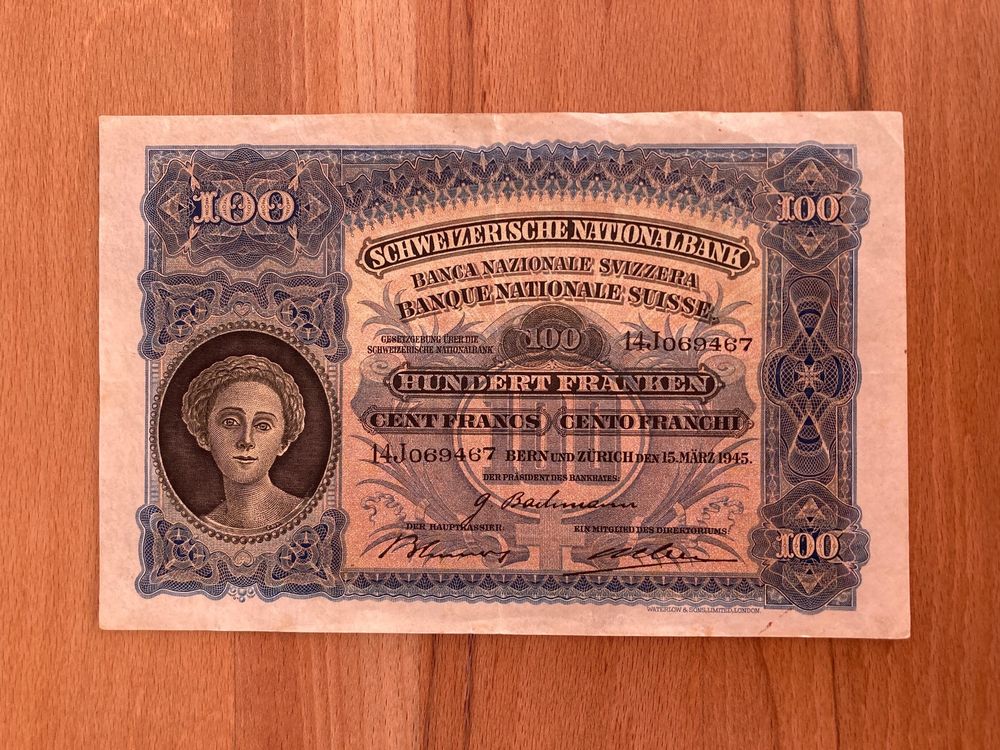 Note 100 CHF. Jg 1945 (Gebraucht) in Bretzwil für CHF 60 – mit Lieferung auf Ricardo kaufen