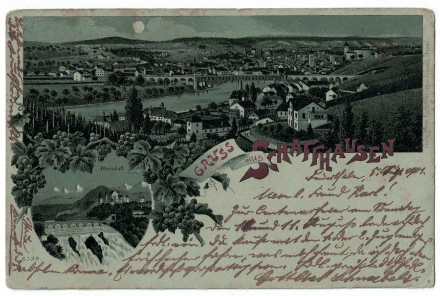 Gruss aus Schaffhausen, Mondscheinkarte, gelaufen 1901 | Kaufen auf Ricardo