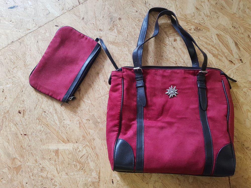 rote Damen Hand Tasche mit Portemonnaie Edelweiss (Neu (gemäss ...