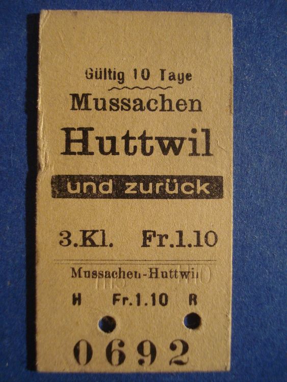SBB - EBT - 7.5.1941 - MUSSACHEN - HUTTWIL - 3.Klasse (Gebraucht) in Biel/Bienne für CHF 90 ...