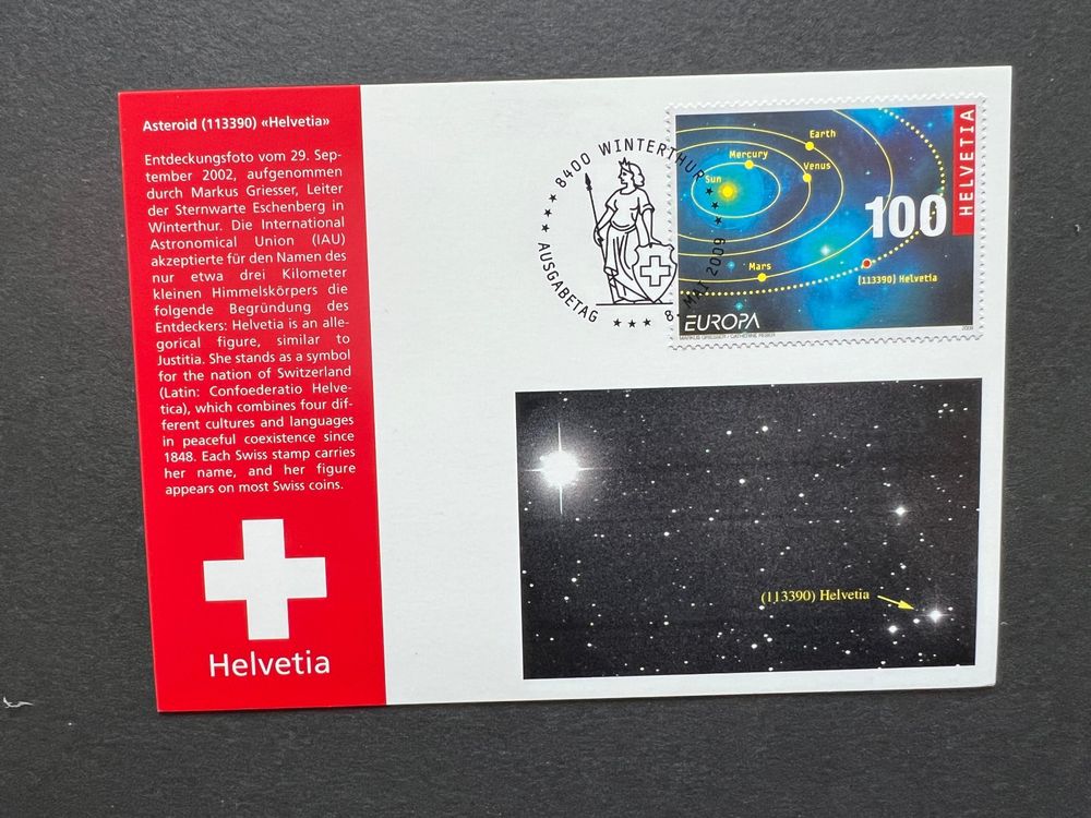 2009 FDC Maximumkarten Asteorid Helvetia (M43) (Gebraucht) in Hinwil für CHF 1 – mit Lieferung ...