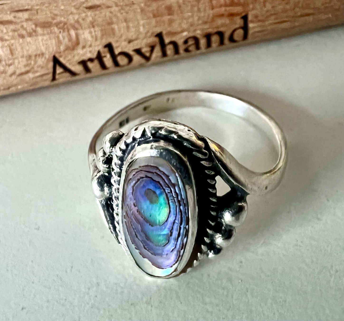 VINTAGE SILBER RING 925+MP MIT SCHIMMERNDEM ABALONE INLAY (Gebraucht ...