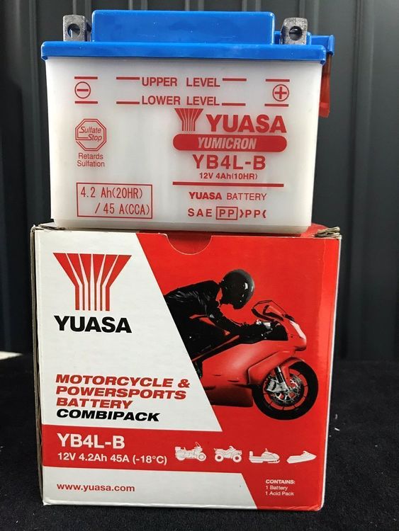 Yuasa YB4L-B incl.Säure Suzuki Aprilia Piaggio Derbi Peugeot (Neu und ...