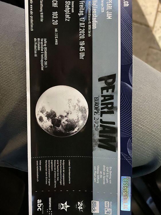 Pearl Jam Ticket Hallenstadion ZH 17.07. (Neu und originalverpackt) in ...