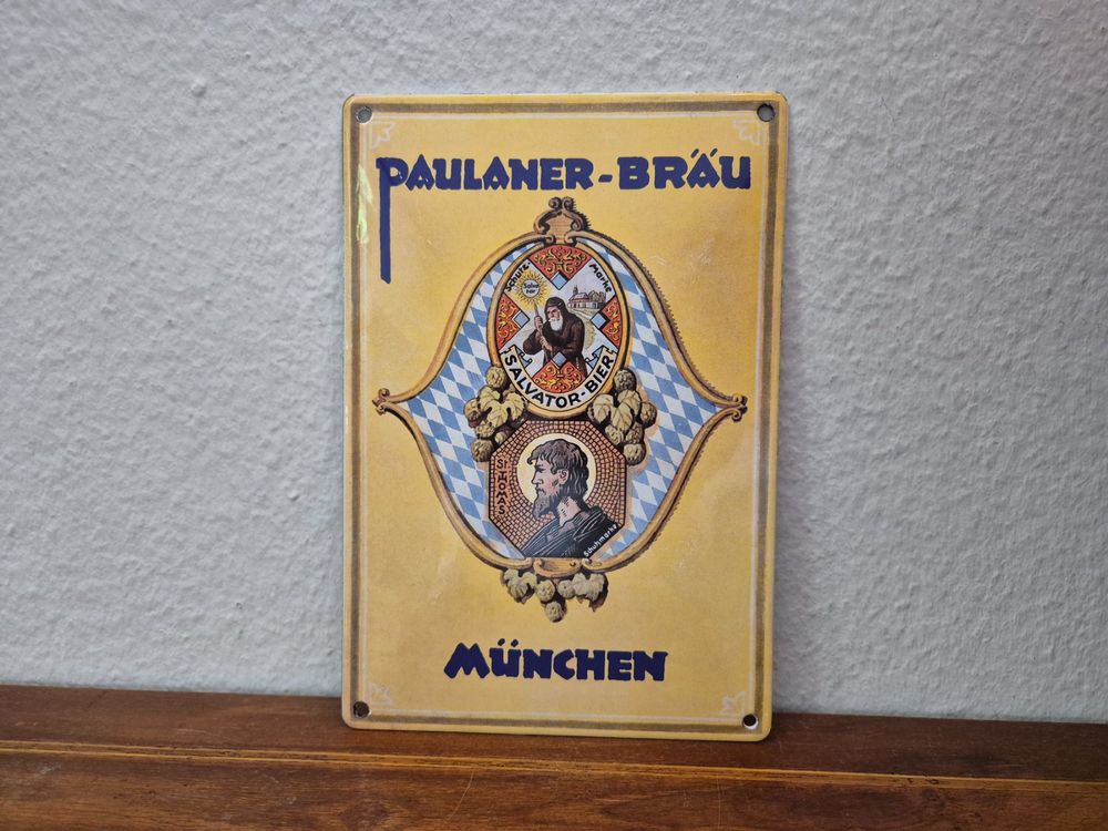 Emailschild Paulaner Bräu München Bier Emaille Schild Retro (Gebraucht ...