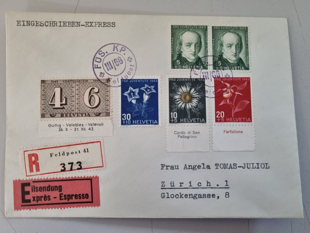 Feldpost Express Brief mit PJ Serie von 1943 (Gebraucht) in Gümligen für CHF 15 – mit Lieferung ...