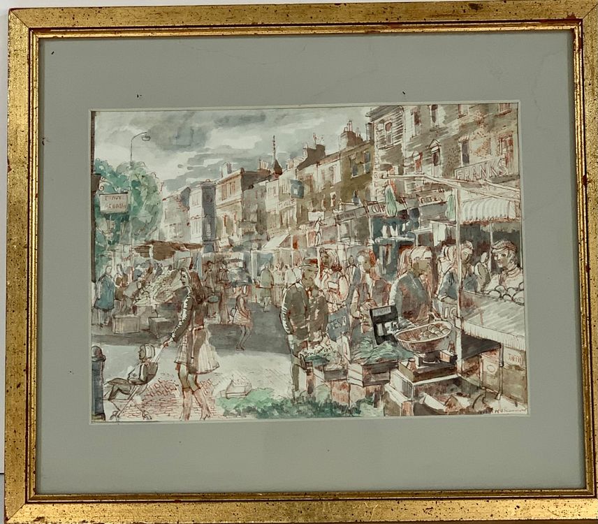 Marktszene Aquarell unleserlich Signiert | Kaufen auf Ricardo