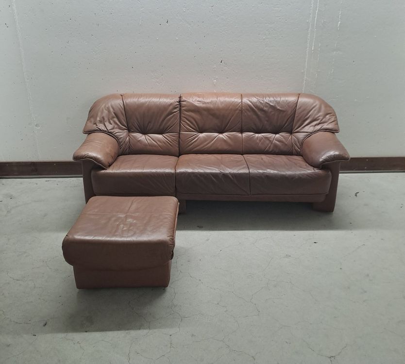 Vintage Leder Sofa mit Hocker braun elegant gemütlich weich (Gebraucht ...