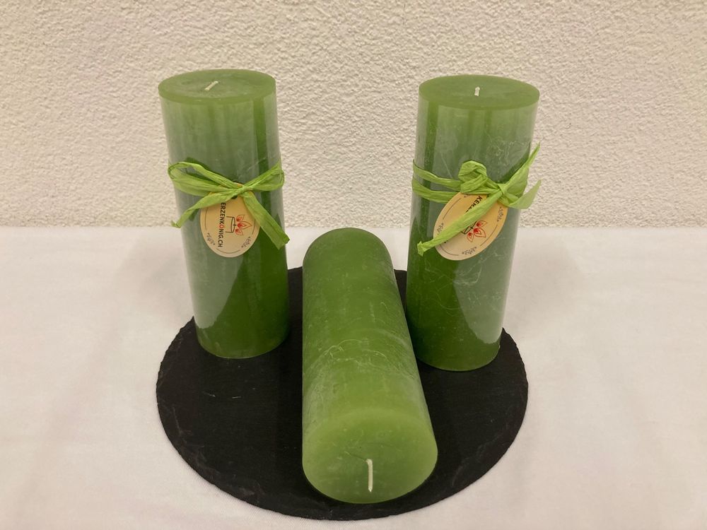 Kerzen - Set, Lemon-grün Raureif, 3 Stück a je 6,8 x 18 cm (Neu und ...