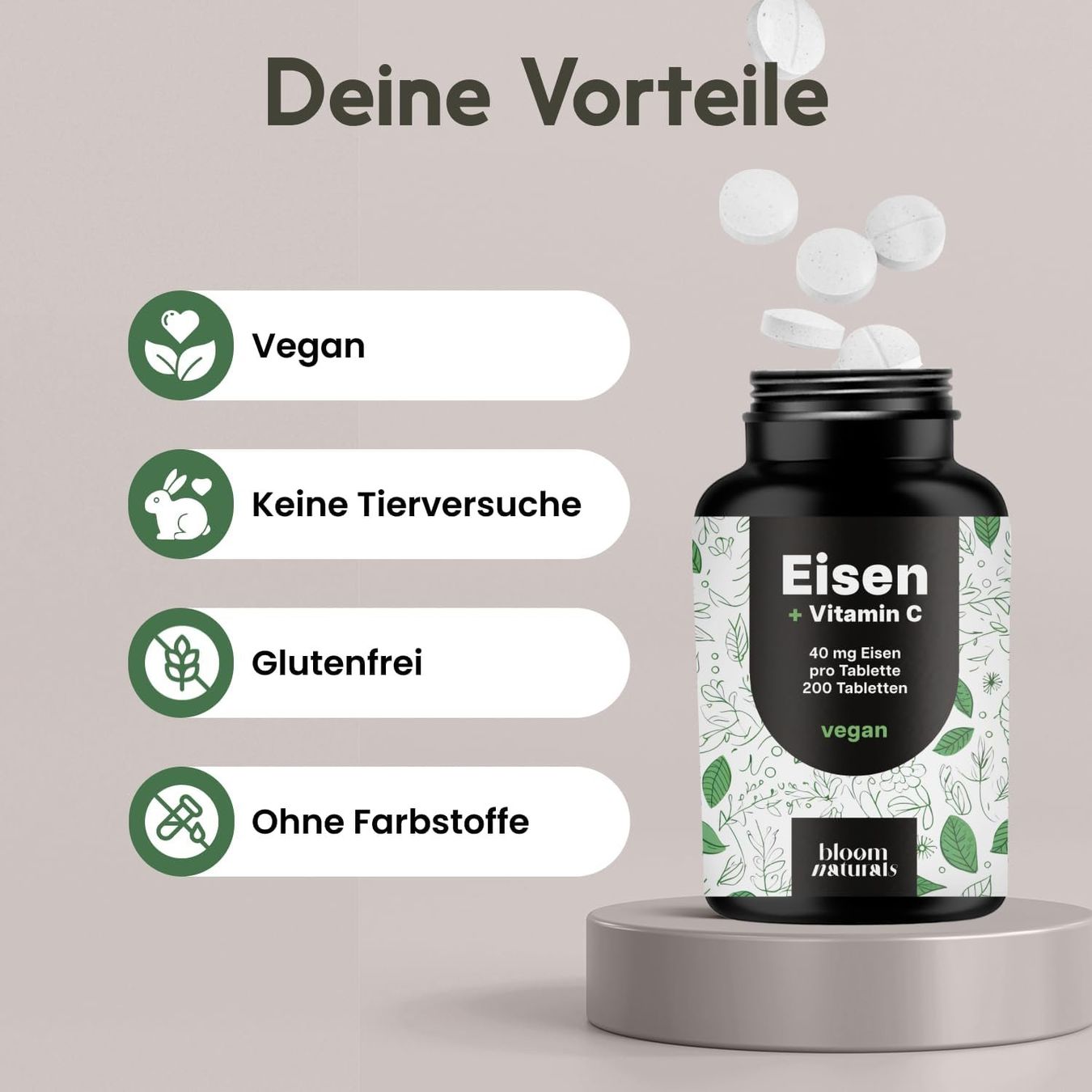 Eisen Tabletten 40 mg + Vitamin C | 200 Stk vegan (Neu und ...