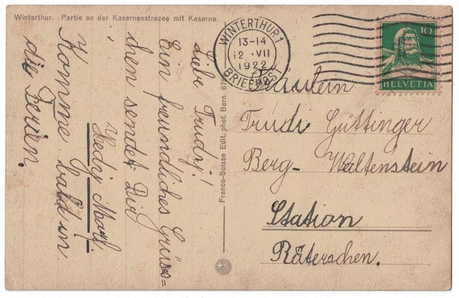 Winterthur, Partie an der Kasernenstrasse, gelaufen 1922 (Gebraucht) in ...