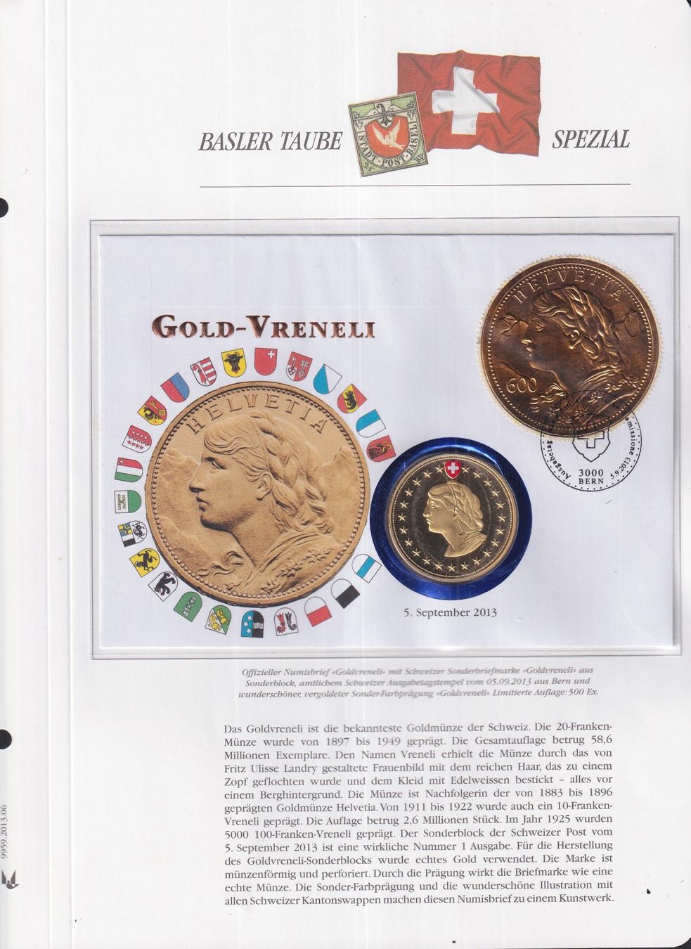 2013, NUMISBRIEF (Gold) Goldvreneli Münzbrief. Neuwertig! (Gebraucht ...