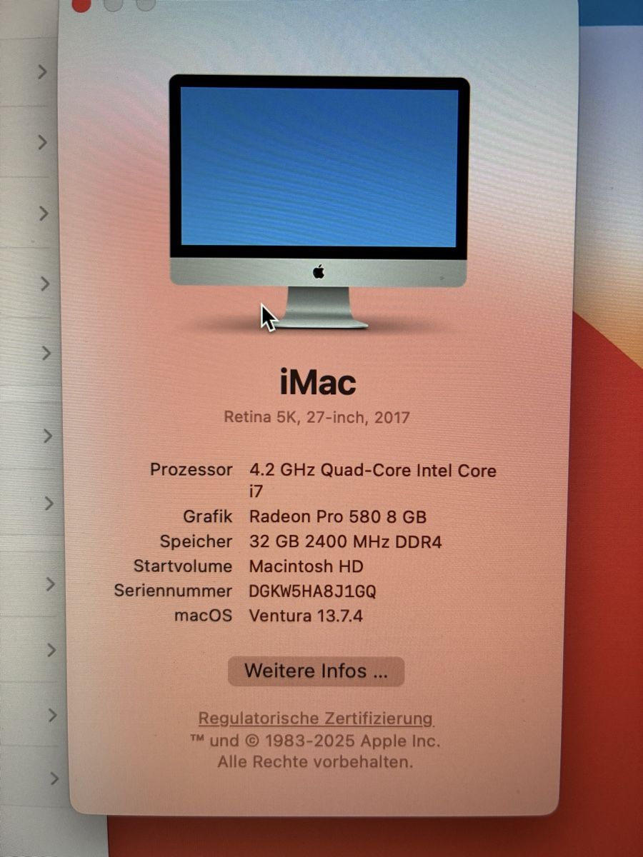 iMac Retina 5K, 27-Zoll, 2017, i7, 32 GB, Top Zustand (Gebraucht) in ...