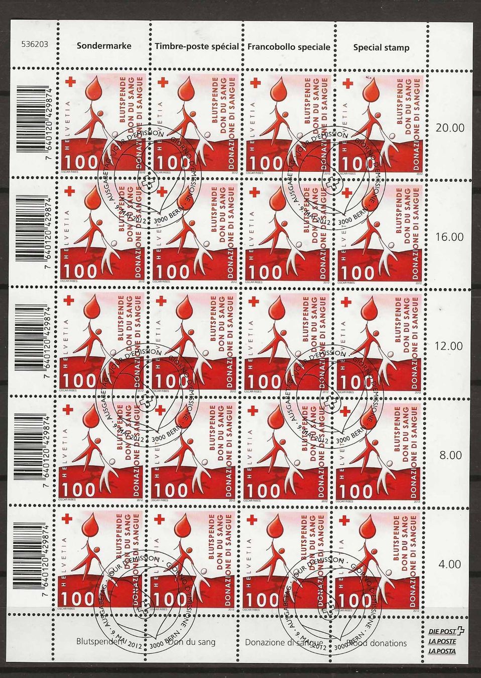 M1431 - Feuille don du sang (Blutspende) 1er jour (Gebraucht) in Trélex ...