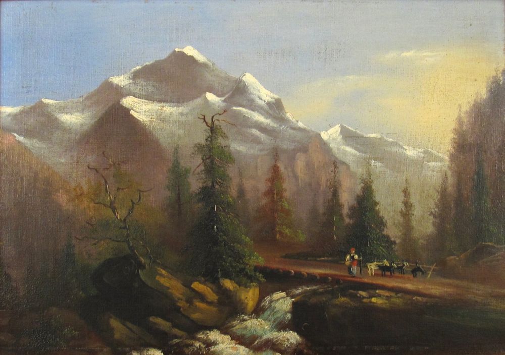 Berg Vedute - Alpine Landschaft mit Hirtin und Ziegen | Kaufen auf Ricardo