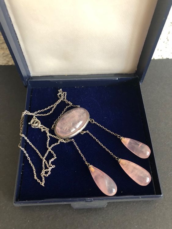 Antike Silber Kette mit Rosenquarz 800 | Kaufen auf Ricardo