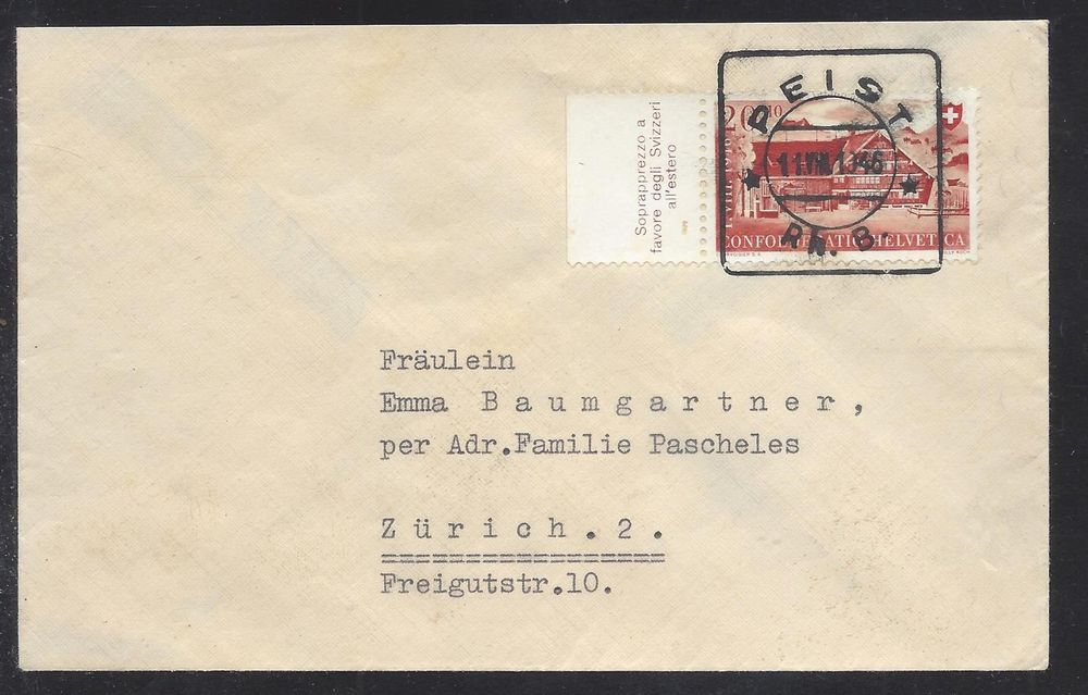 1946 : Rh.B Stempel von Peist (GR) (Gebraucht) in Gümligen für CHF 39 ...