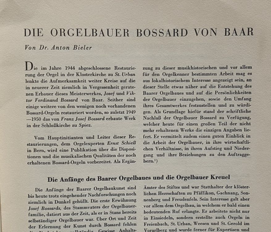 Die Orgelbauerfamilie Bossard aus Baar ZG und ihre Orgeln (Gebraucht) in Bern für CHF 9.9 – mit ...