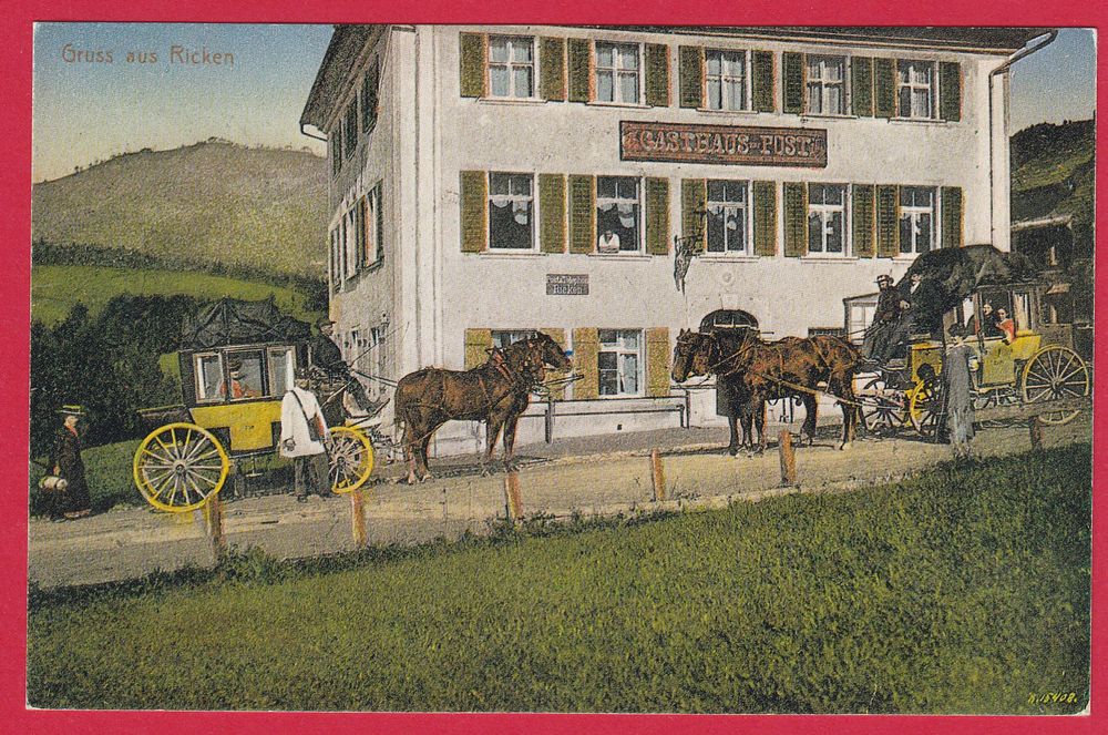 Ansichtskarte Ricken SG, Gasthaus Post, Postkutsche (Gebraucht) in Küssnacht am Rigi für CHF 1.5 ...