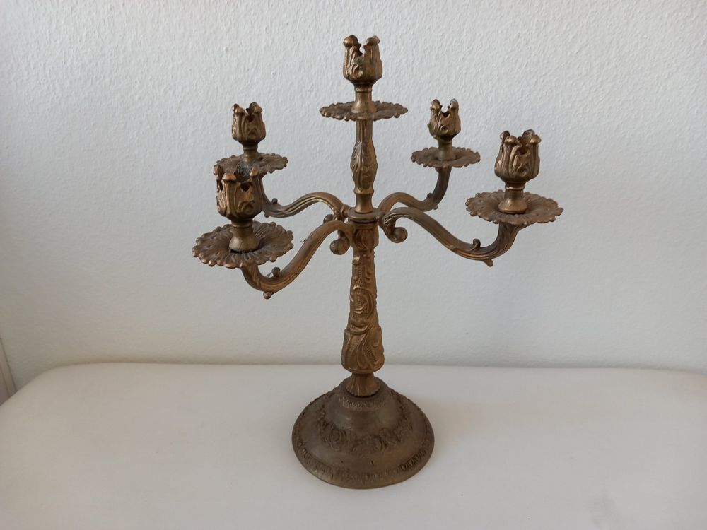 ANTIKER 5-armiger KERZENSTÄNDER - Bronceguss - wunderschön (Gebraucht ...