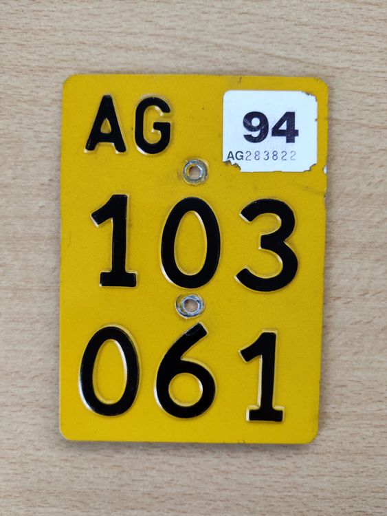 Mofanummer Nummernschild Mofa Töffli AG 103 061 (Gebraucht) in Grosswangen für CHF 10 – mit ...