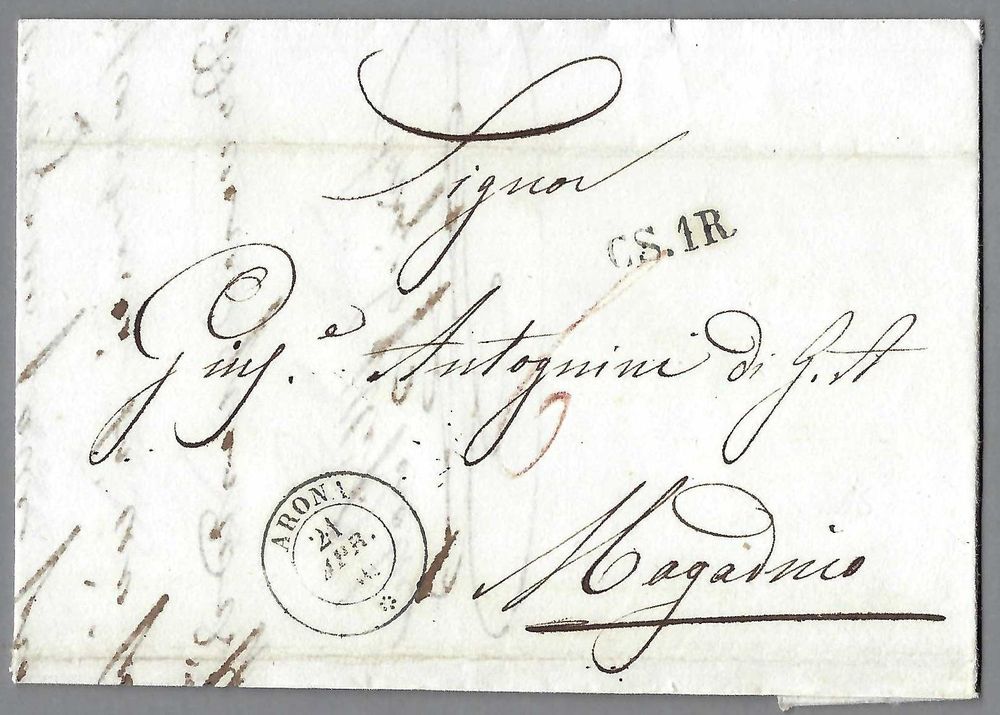 1850, LETTERA ARONA - MAGADINO, con contenuto, linere CS.1R (Gebraucht ...