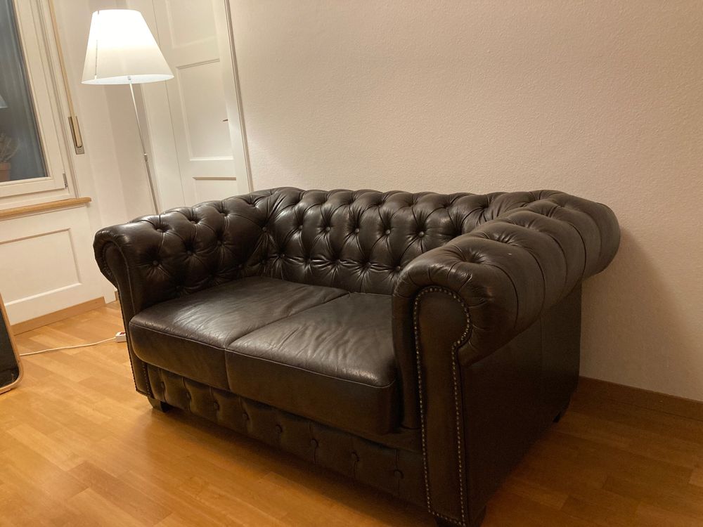 Chesterfield Sofa, Echtleder, dunkelbraun | Kaufen auf Ricardo