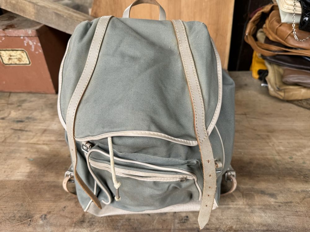 Vintage Rucksack Canvas Leder Retro grün 50er Jahre (Gebraucht) in ...