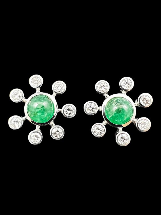 Smaragd 1.2c Diamanten 0.52c Ohrstecker 18k Weissgold *S881 | Kaufen ...
