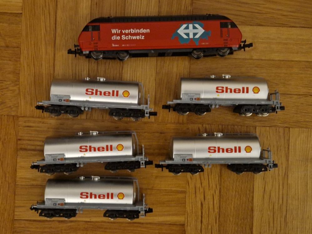 Minitrix 11418 Spur N Zugset SHELL SBB E-Lok 460 + 5 Kessel (Gebraucht ...
