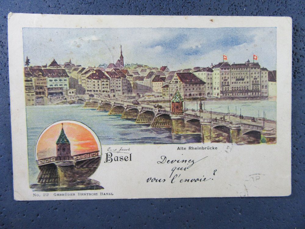 BASEL ALTE MITTLERE RHEINBRÜCKE GEGEN GROSS-BASEL 1901 2BILD (Gebraucht) in Ettingen für CHF 9. ...