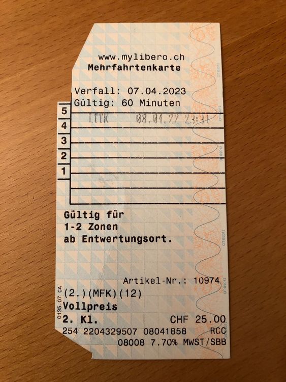 libero, Zone 1-2, 5 Fahrten 1/1 | Kaufen auf Ricardo