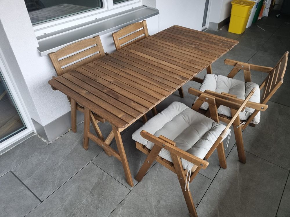 ikea FALHOLMEN outdoor table + 4 chairs with grey cushions | Kaufen auf ...