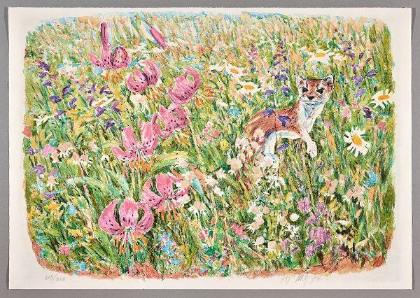 Fritz Hug, Lithographie "Wiesel mit Türkenbund" (Neu (gemäss ...