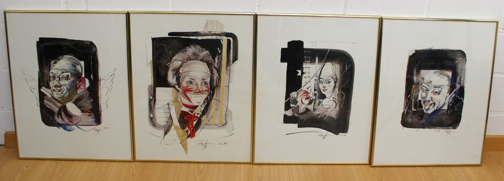 4 gerahmte Kunstdrucke von Rolf Knie "Clowns", 1987 (Gebraucht) in Volketswil für CHF 15 – mit ...