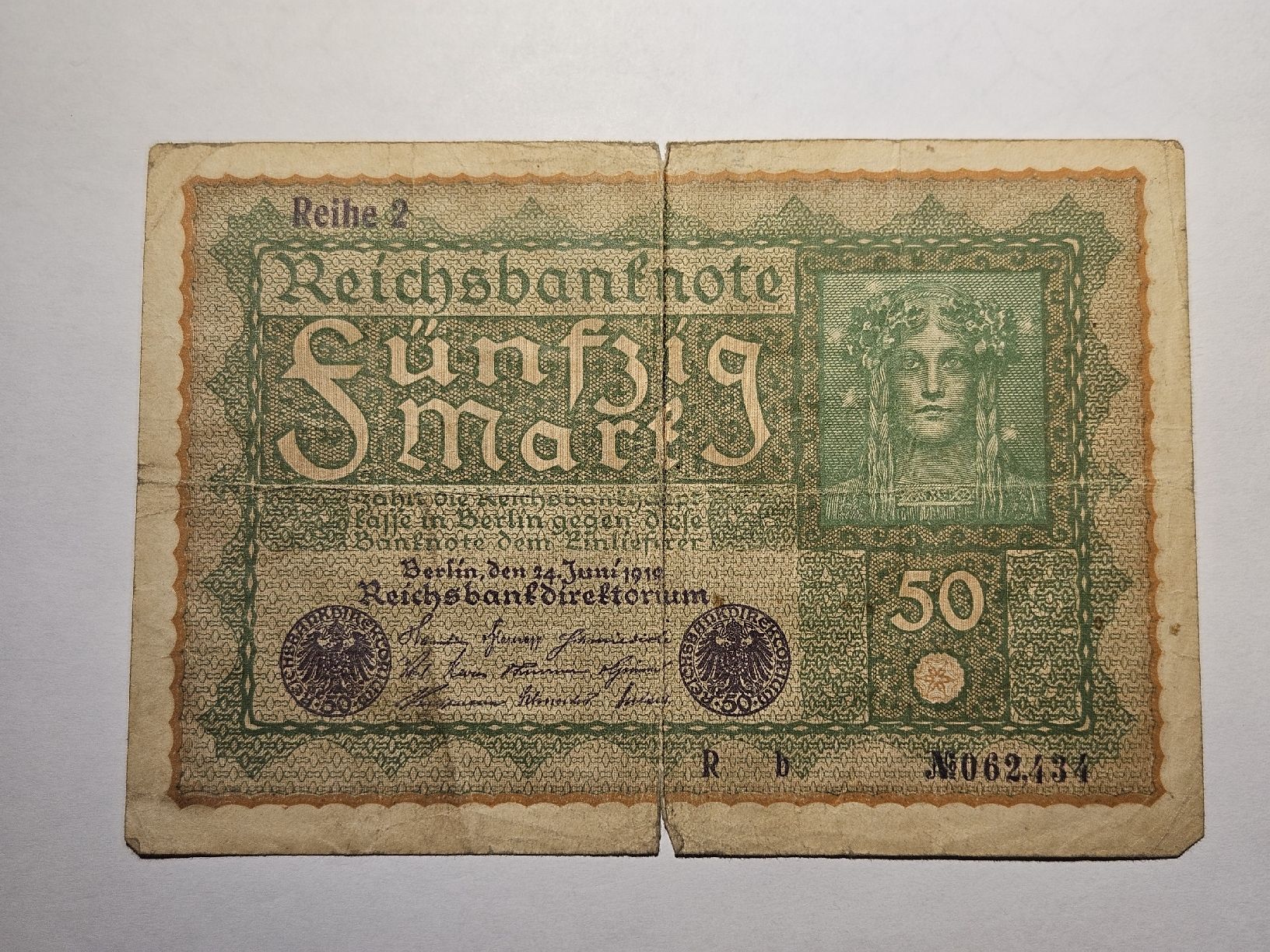 Reichsbanknote 50 Mark, Berlin, 24. Juni 1919, Top Zustand (Gebraucht ...
