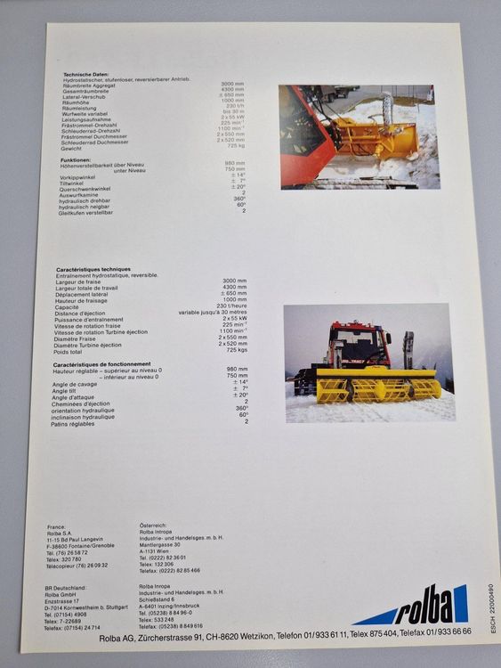 Original Prospekt Rolba LF-260 Schneefräse Pistenfahrzeug (Gebraucht ...