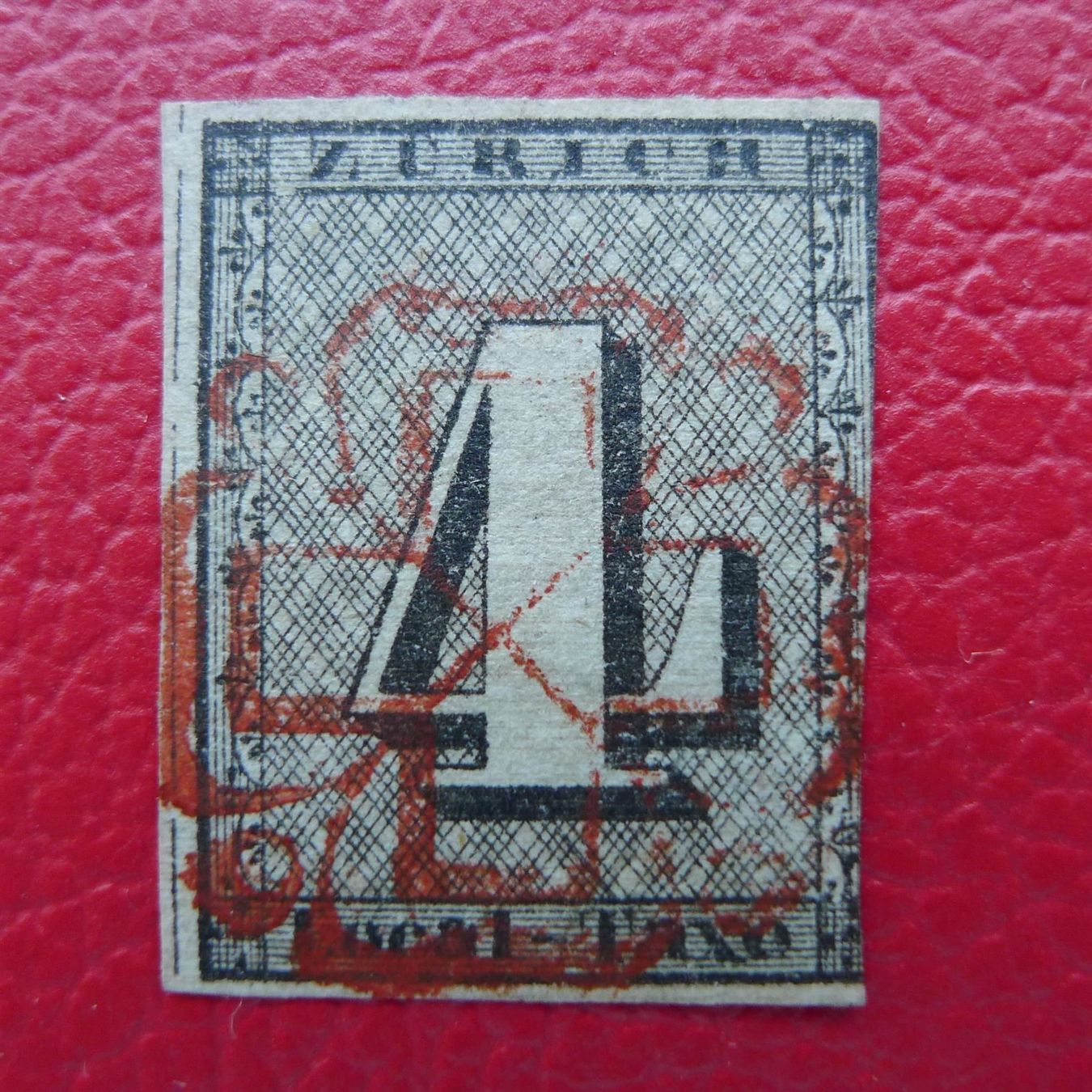 1843, ZÜRICH 4 - 1W mit roter Rosette, Kat: 32'000.- +Attest (Gebraucht ...
